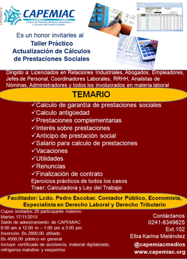 Taller práctico Actualización de Cálculos de Prestaciones Sociales ...